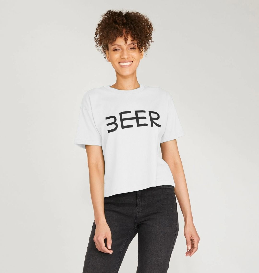 Women's Boxy Beer Logo Tee - White - WE ARE BEER